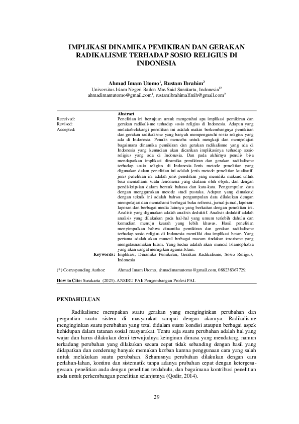 (PDF) Implikasi Dinamika Pemikiran Dan Gerakan Radikalisme Terhadap Sosio Religius DI Indonesia