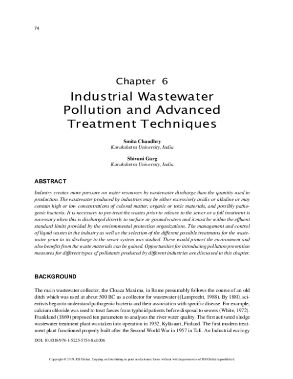 (PDF) Industrial Wastewater Pollution and Advanced Treatment Techniques