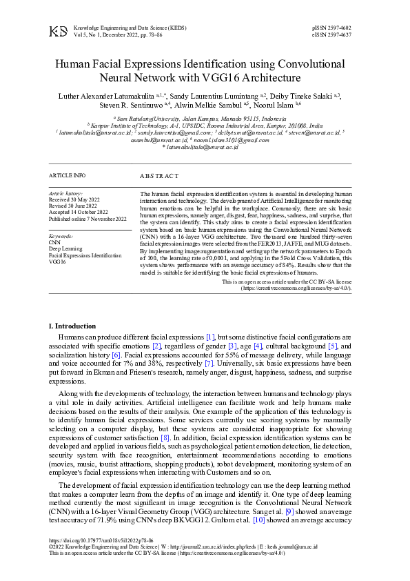 (PDF) Human Facial Expressions Identification using Convolutional Neural Network with VGG16 ...