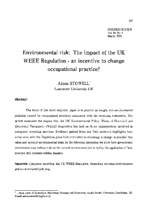 (PDF) Environmental risk:the impact of the UK WEEE regulation – an ...