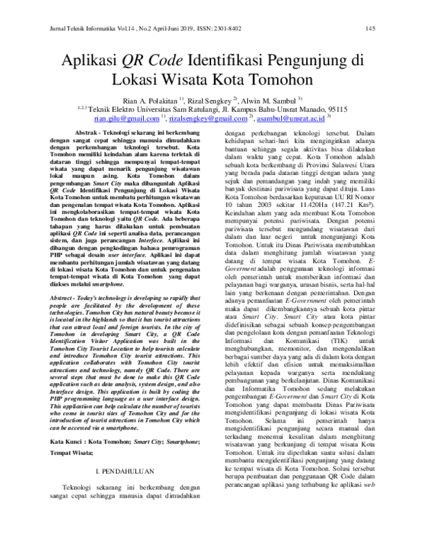 (PDF) Aplikasi QR Code Identifikasi Pengunjung di Lokasi Wisata Kota ...