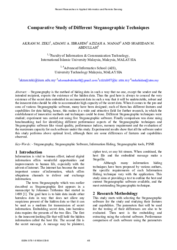 (PDF) Comparative study of different steganographic techniques