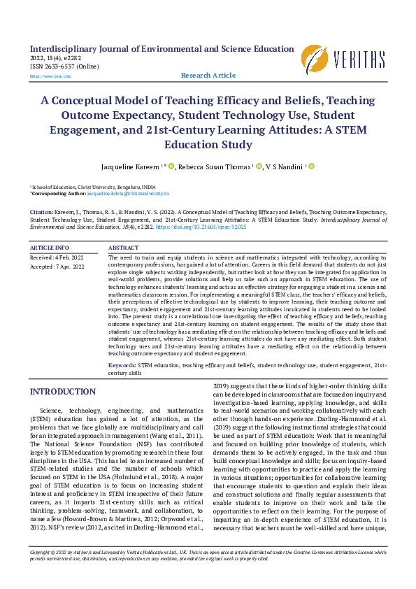 (PDF) A Conceptual Model of Teaching Efficacy and Beliefs, Teaching Outcome Expectancy, Student ...