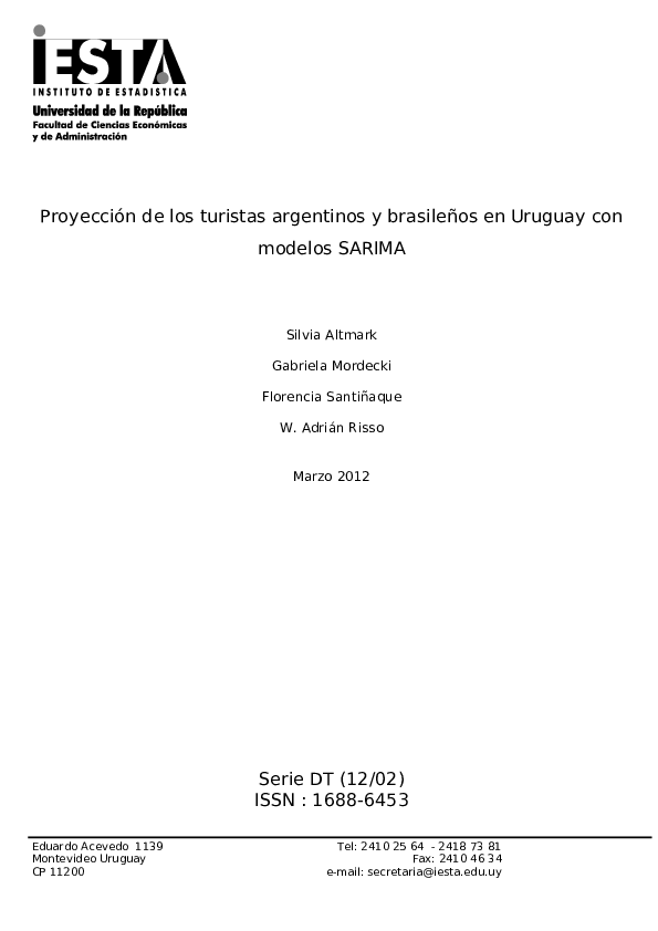 (PDF) Proyección de los turistas argentinos y brasileños en Uruguay con modelos SARIMA