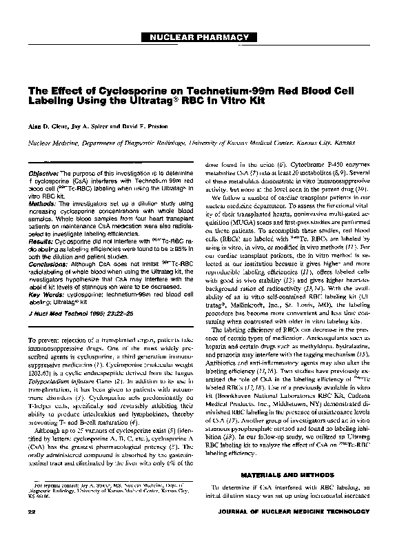 (PDF) The Effect of Cyclosporine on Technetium-99m Red Blood Cell ...