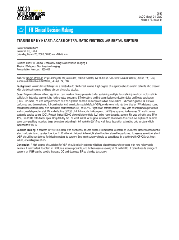 (PDF) Tearing Up My Heart: A Case of Traumatic Ventricular Septal Rupture