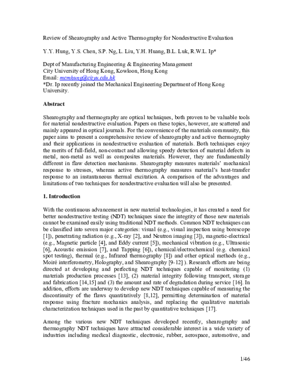 (PDF) Review and comparison of shearography and active thermography for ...