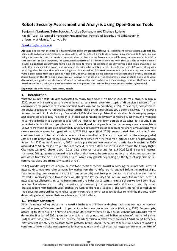 Pdf Robots Security Assessment And Analysis Using Open Source Tools