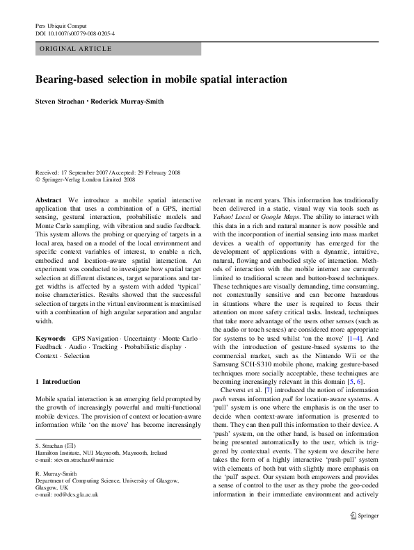 (PDF) Bearing-based selection in mobile spatial interaction | Roderick Murray-Smith - Academia.edu