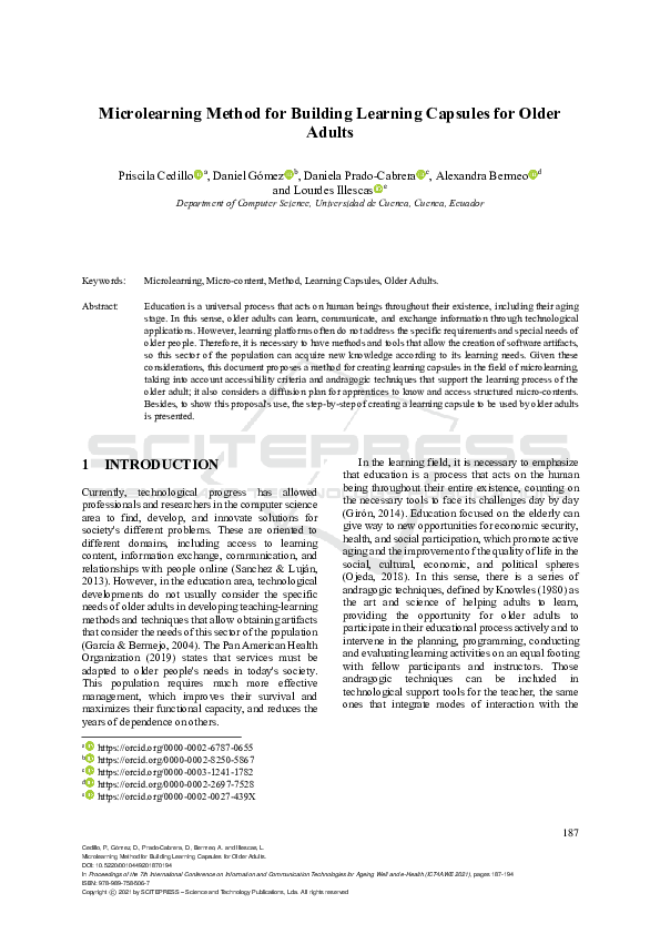 (PDF) Microlearning Method for Building Learning Capsules for Older Adults