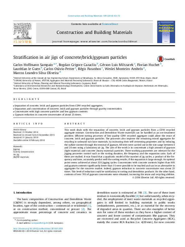 (PDF) Stratification in air jigs of concrete/brick/gypsum particles