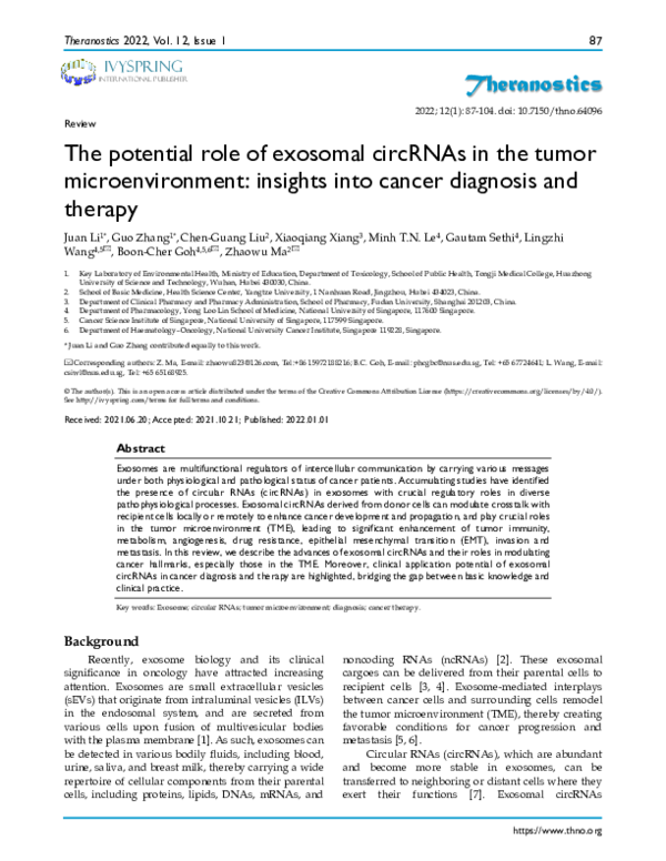 (PDF) The potential role of exosomal circRNAs in the tumor microenvironment: insights into ...