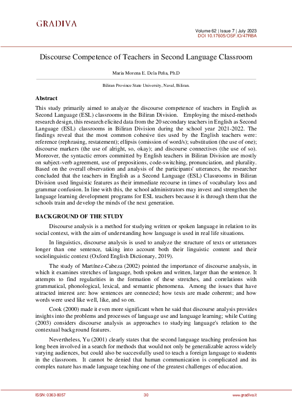(PDF) Discourse Competence of Teachers in Second Language Classroom