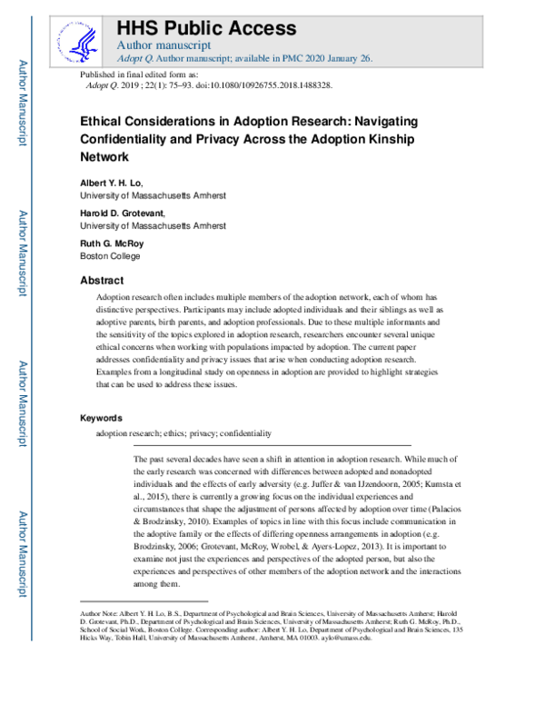 (PDF) Ethical Considerations in Adoption Research: Navigating ...