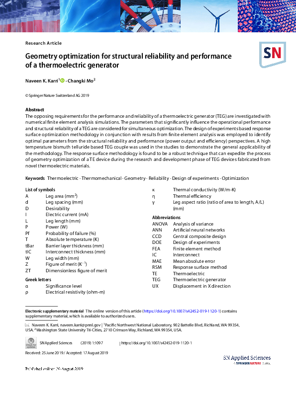 (PDF) Geometry optimization for structural reliability and performance of a thermoelectric generator