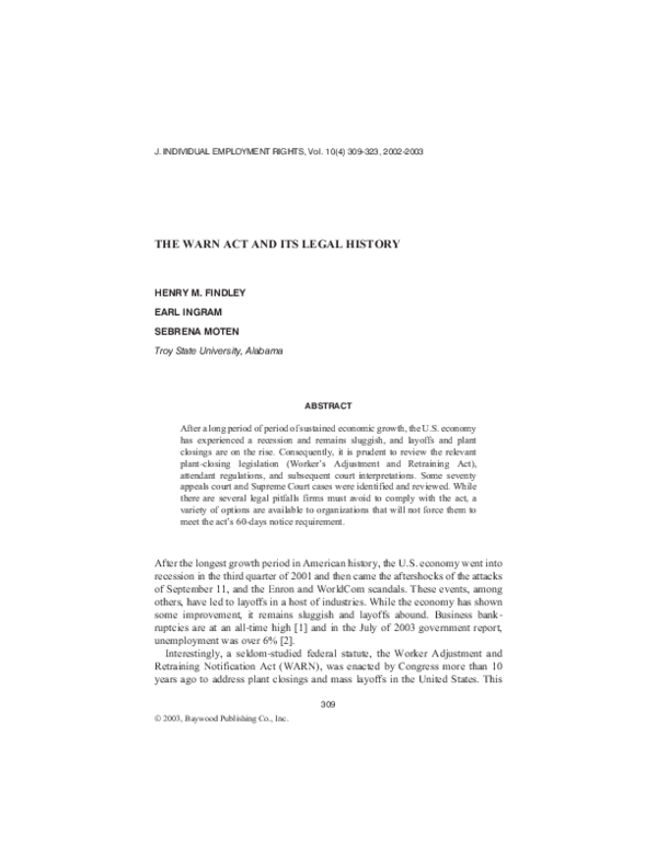 (PDF) The Warn Act and Its Legal History