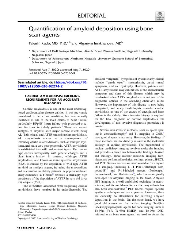 (PDF) Quantification of amyloid deposition using bone scan agents