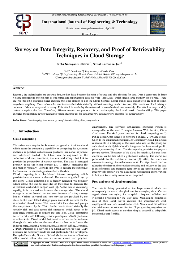(PDF) Survey on Data Integrity, Recovery, and Proof of Retrievability Techniques in Cloud Storage