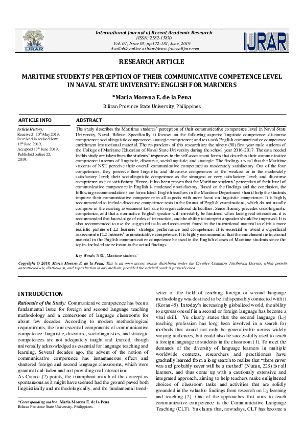 (PDF) MARITIME STUDENTS' PERCEPTION OF THEIR COMMUNICATIVE COMPETENCE ...