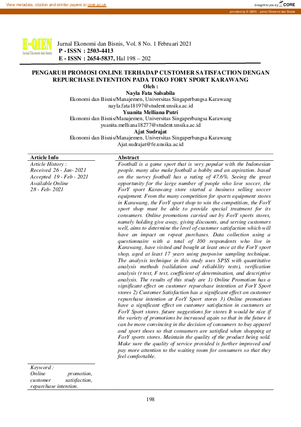 (PDF) Pengaruh Promosi Online Terhadap Customer Satisfaction Dengan Repurchase Intention Pada ...