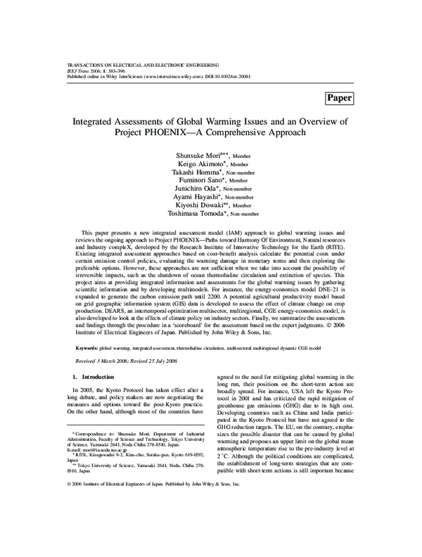(PDF) Integrated assessments of global warming issues and an overview of project PHOENIX—A ...
