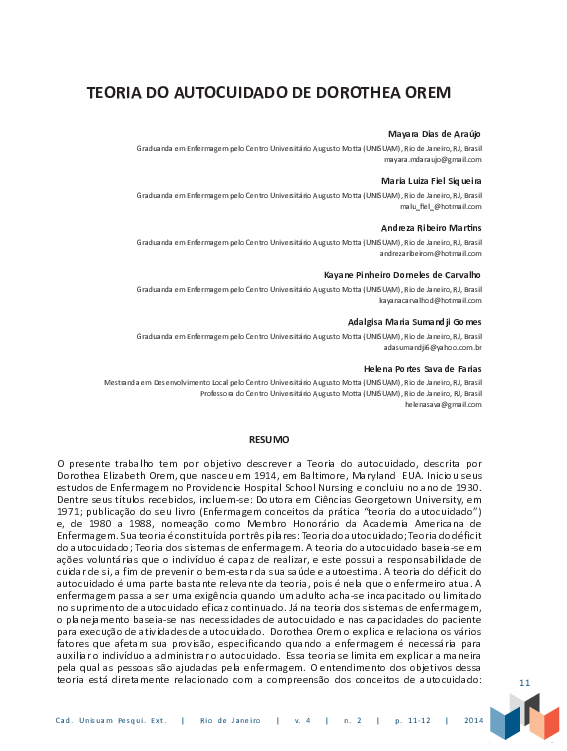 (PDF) Teoria Do Autocuidado De Dorothea Orem