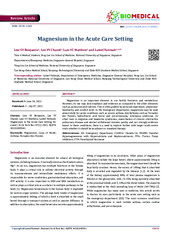 (PDF) Magnesium in the Acute Care Setting