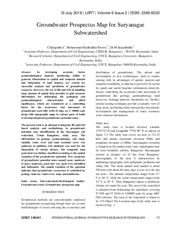 (PDF) Groundwater Prospectus Map for Suryanagar Subwatershed