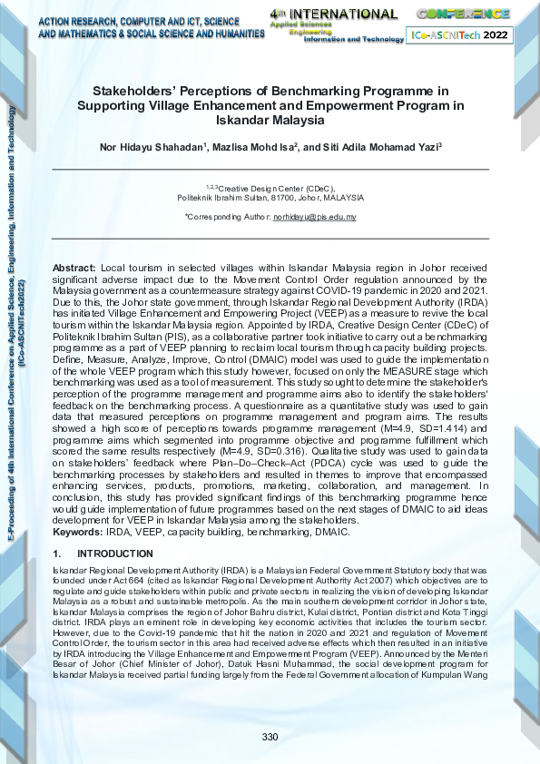 (PDF) Stakeholders' Perceptions of Benchmarking Programme in Supporting Village Enhancement and ...