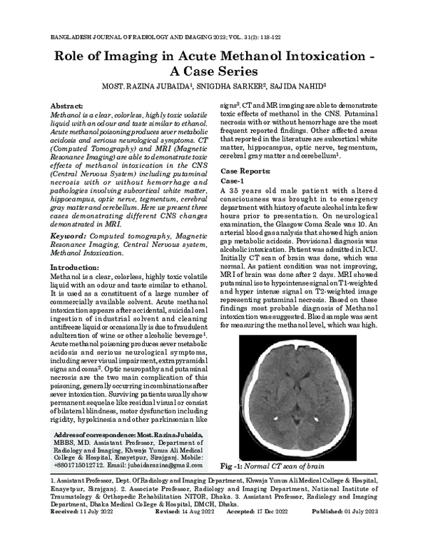 (PDF) Role of Imaging in Acute Methanol Intoxication -A Case Series