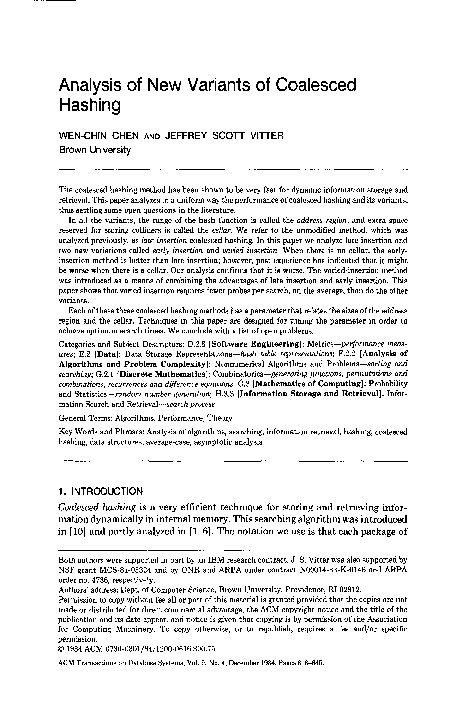 (PDF) Analysis of new variants of coalesced hashing