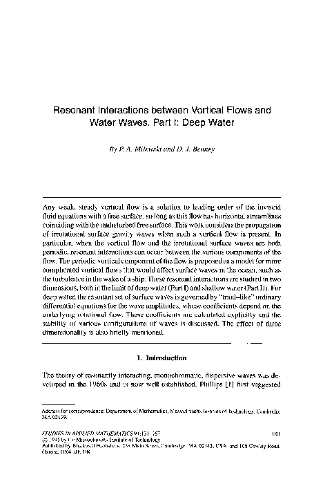 (PDF) Resonant Interactions between Vortical Flows and Water Waves ...