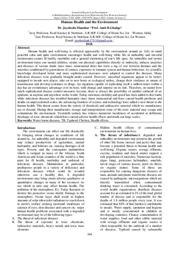 (PDF) Human Health and the Environment