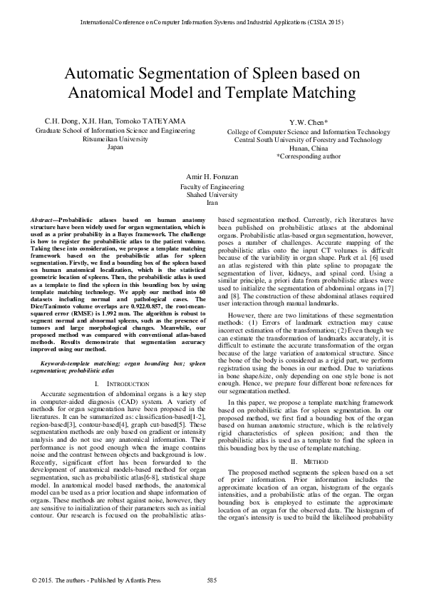 (PDF) Automatic Segmentation of Spleen based on Anatomical Model and Template Matching