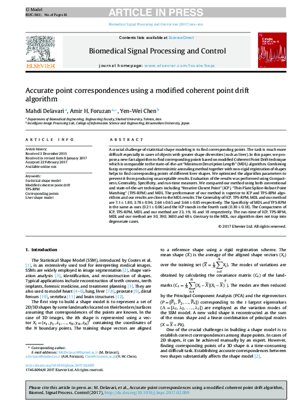 Pdf Accurate Point Correspondences Using A Modified Coherent Point Drift Algorithm