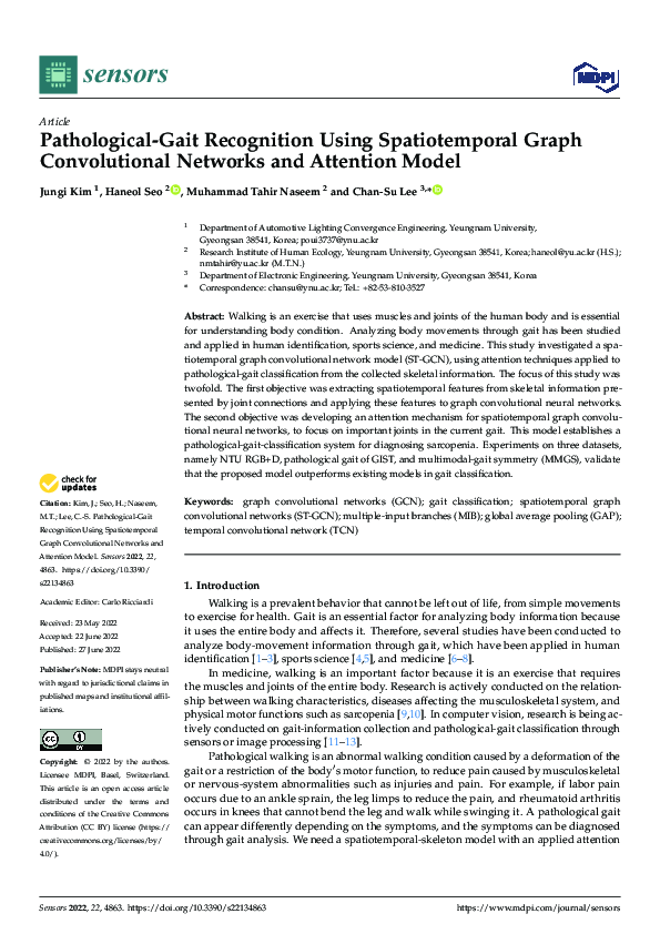 Pdf Pathological Gait Recognition Using Spatiotemporal Graph Convolutional Networks And