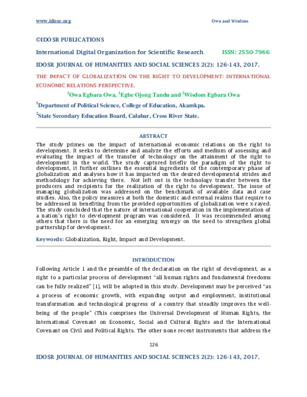 (PDF) The Impact of Globalization on the Right to Development ...