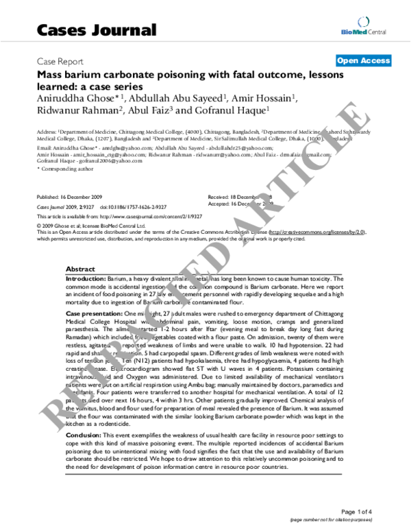 (PDF) RETRACTED ARTICLE: Mass barium carbonate poisoning with fatal ...