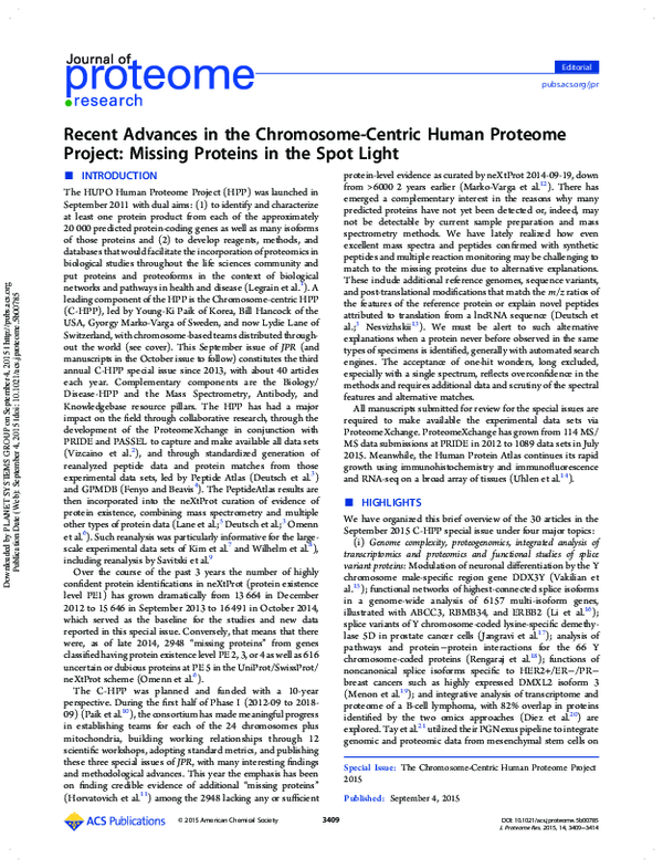 (PDF) Recent Advances in the Chromosome-Centric Human Proteome Project ...