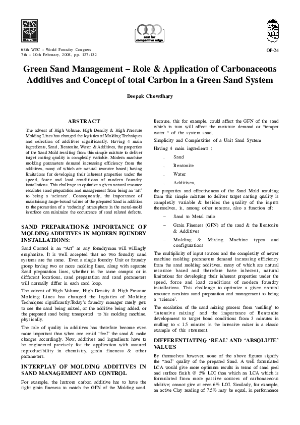 (PDF) Green Sand Management - Role & Application of Carbonaceous ...