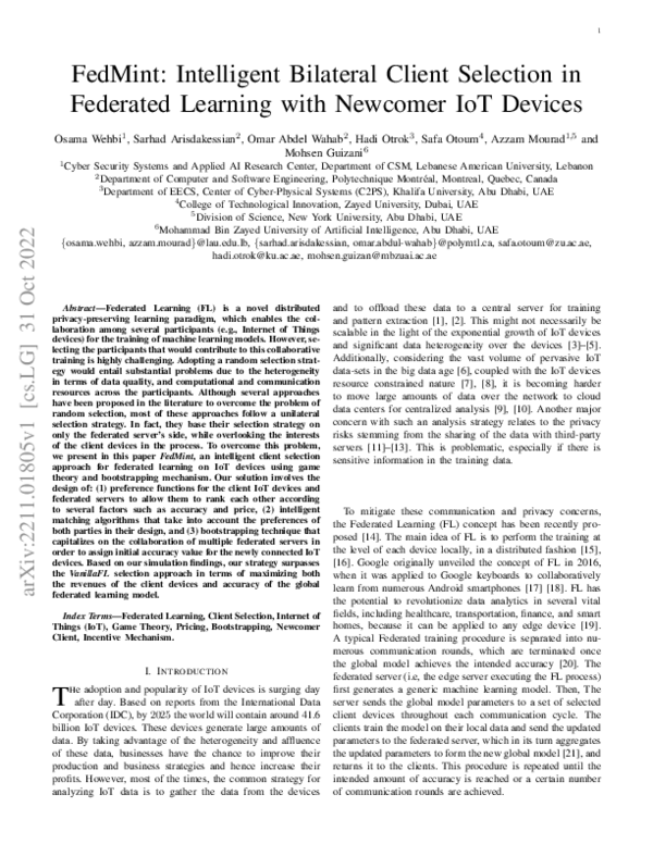 (PDF) FedMint: Intelligent Bilateral Client Selection in Federated ...