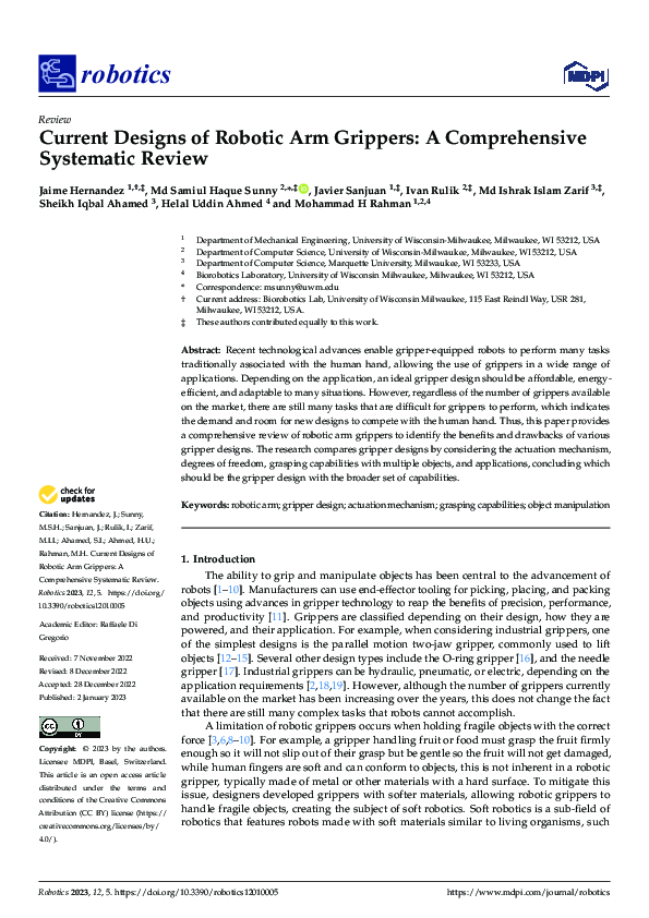 (PDF) Current Designs of Robotic Arm Grippers: A Comprehensive Systematic Review