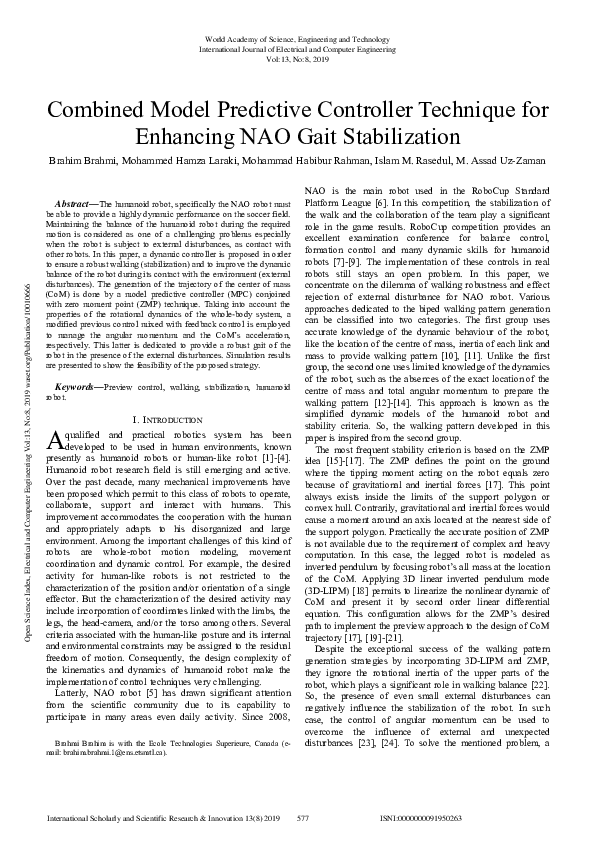 (PDF) Combined Model Predictive Controller Technique for Enhancing NAO Gait Stabilization