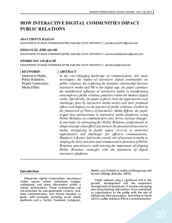 (PDF) HOW INTERACTIVE DIGITAL COMMUNITIES IMPACT PUBLIC RELATIONS