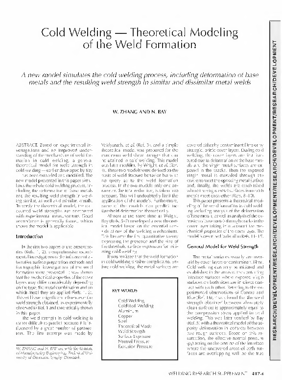 (PDF) Cold welding-theoretical modeling of the weld formation