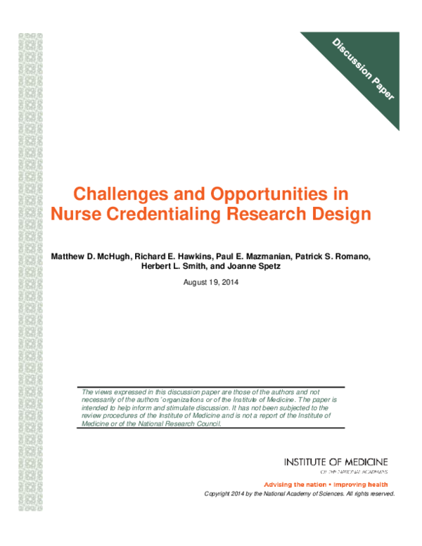 (PDF) Challenges and Opportunities in Nurse Credentialing Research Design