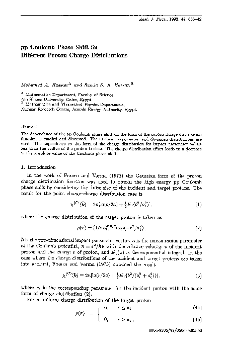 (PDF) pp Coulomb Phase Shift for Different Proton Charge Distributions