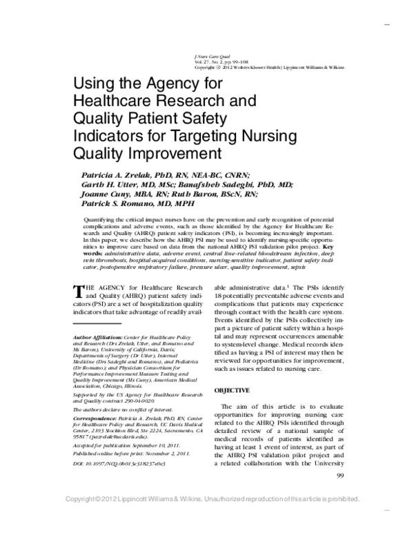 (PDF) Using the Agency for Healthcare Research and Quality Patient ...