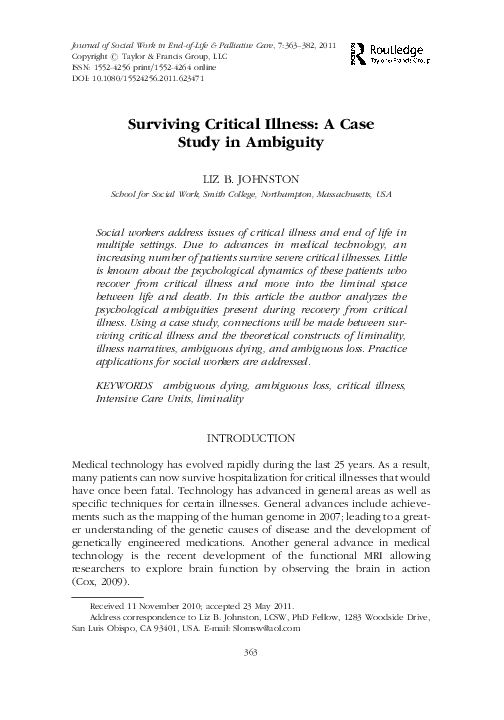 (PDF) Surviving Critical Illness: A Case Study in Ambiguity