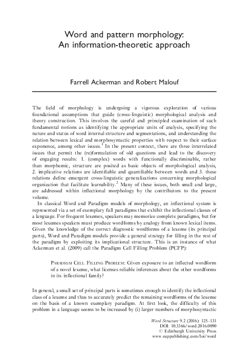 (PDF) Word and pattern morphology: An information-theoretic approach